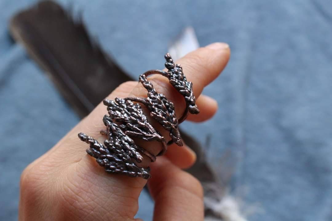Juniper Branch Ring | Copper Stacking Rings | Electroformed Witchy ...