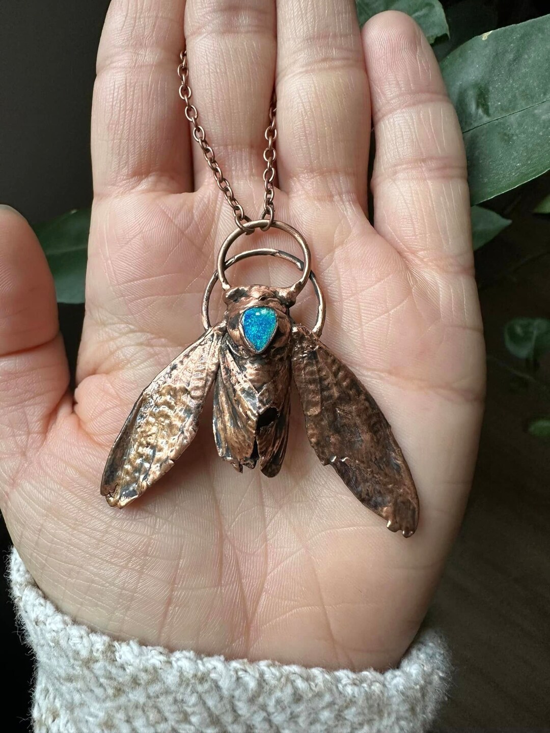 Real Cicada Necklace With Australian Blue Opal - Etsy