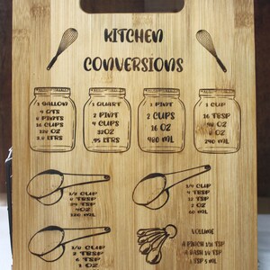 Conversion Chart Cutting Board - Kitchen Conversions - Bamboo Cutting ...