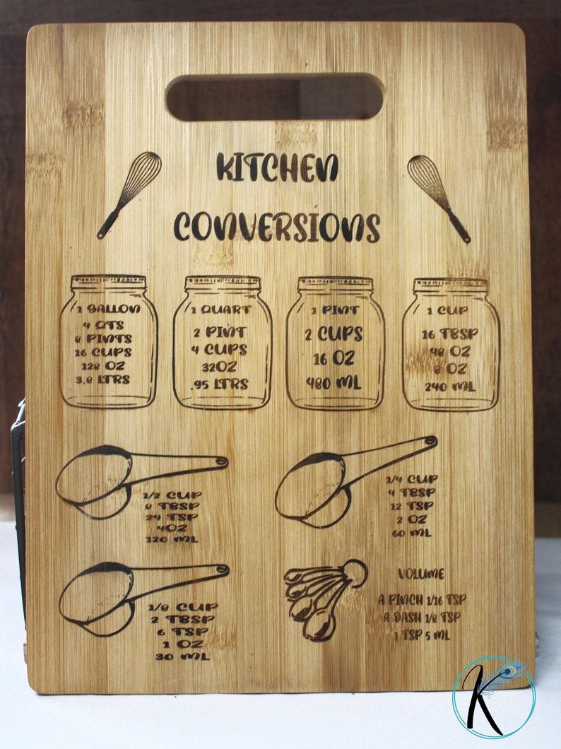 Conversion Chart Cutting Board Kitchen Conversions Bamboo - Etsy