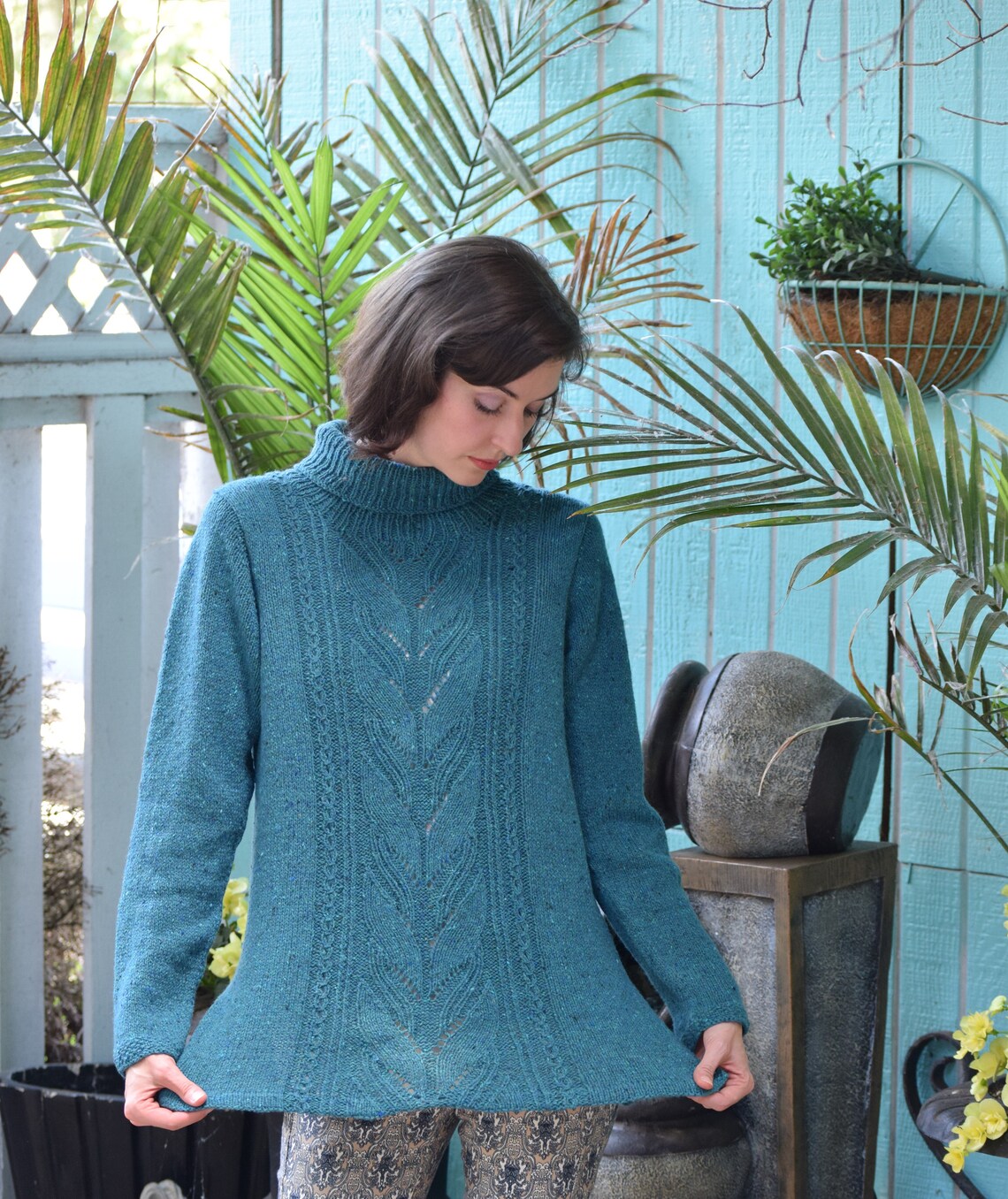 Firefly Cable and Lace Sweater Knitting Pattern | DK Weight High Neck ...