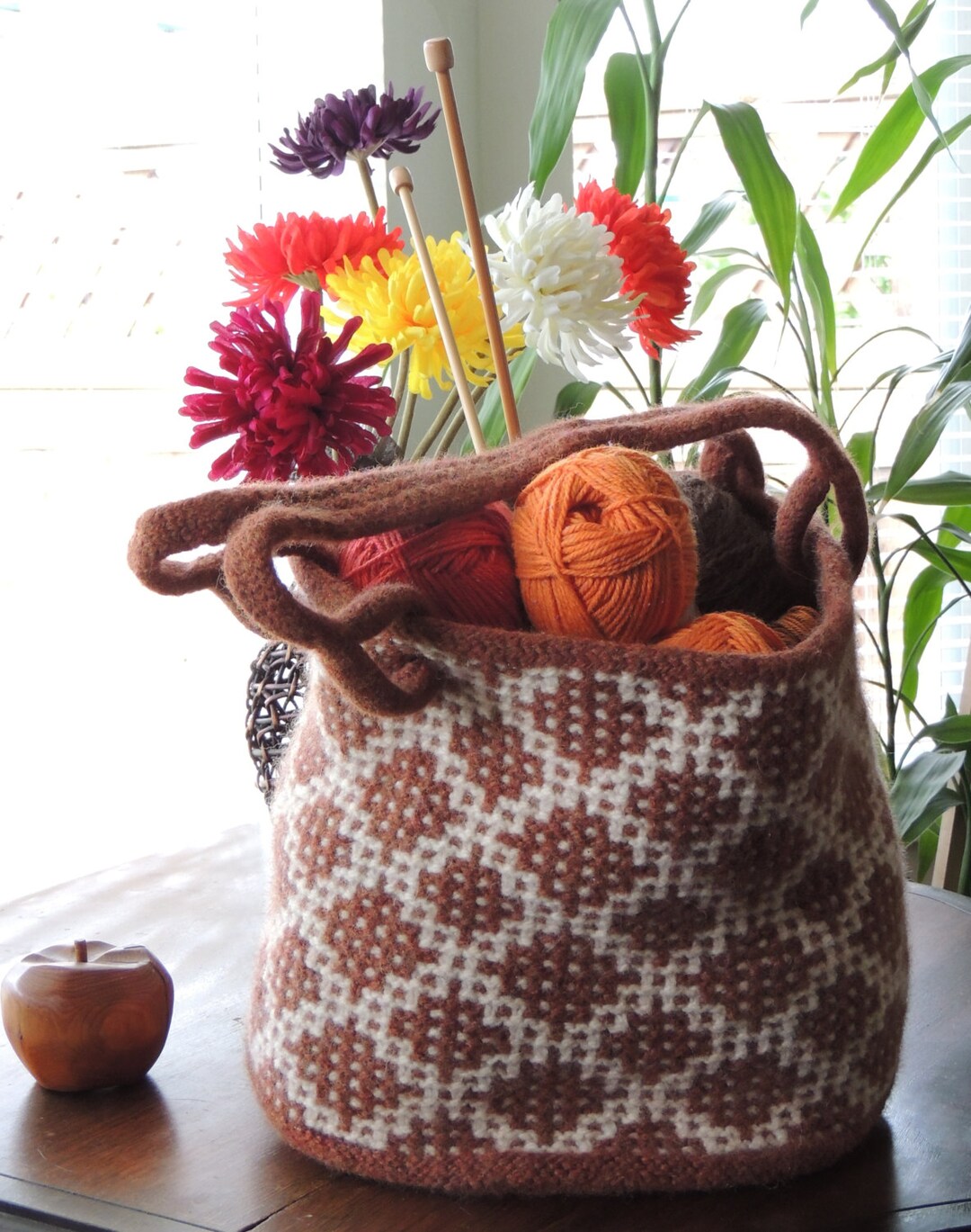 Felted Basket Knitting Pattern - Seamless Pannier Project Bag (mosaic ...