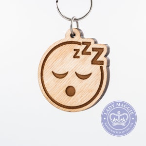 Sleeping Face Emoji Wooden Keychain - Sleep Face Emoji Carved Wood Key ...