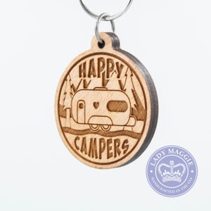 Happy Campers Double Wheel Camper Keychain - Camping Trailer Keychain ...
