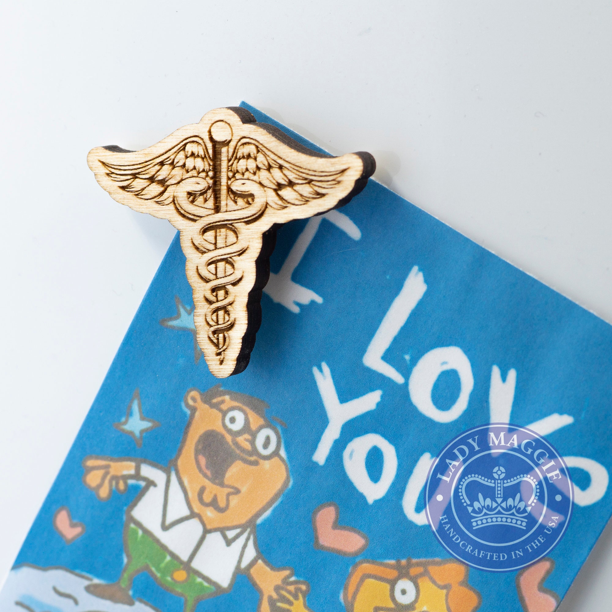 Wooden Caduceus Magnet - Medical Symbol Wooden Magnet - Rod of Hermes ...