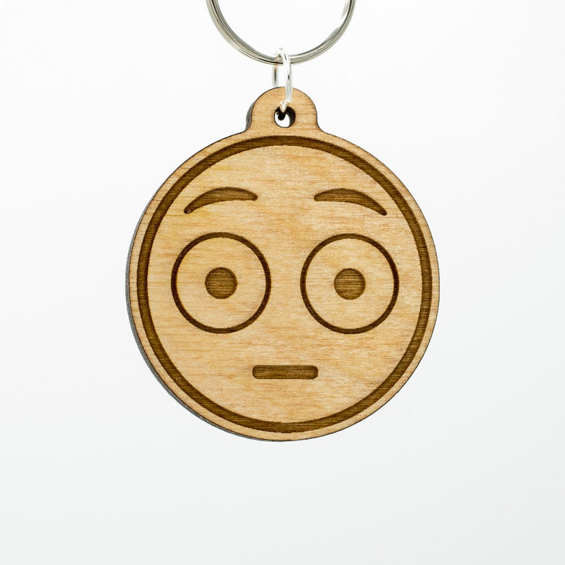 Embarrassed Emoji Wood Keychain Flushed Face Emoji Carved | Etsy