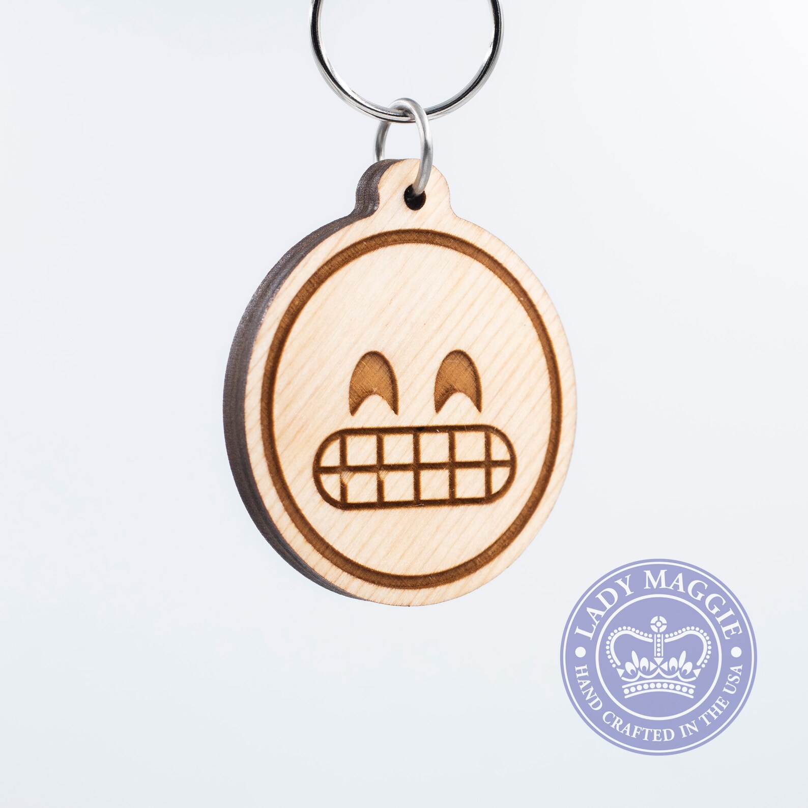Grinning Face With Smiling Eyes Emoji Keychain - Happy Face With Grin ...