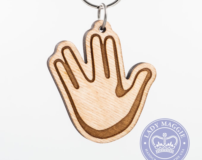 Vulcan Hand Salute Emoji Keychain Star Trek Vulcan Emoji Carved Wood ...