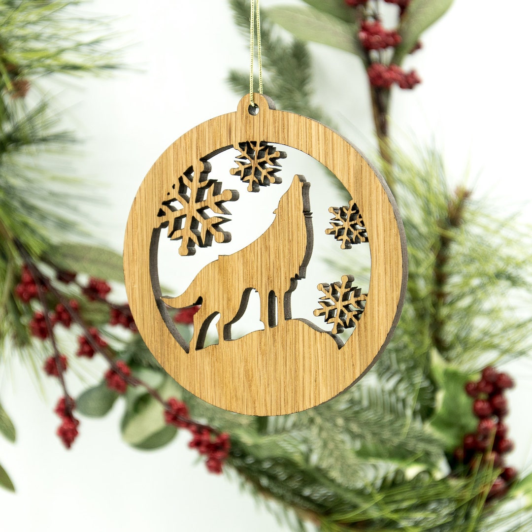 Wolf Christmas Wood Ornament - Woodland Animal Silhouette Laser Cut ...