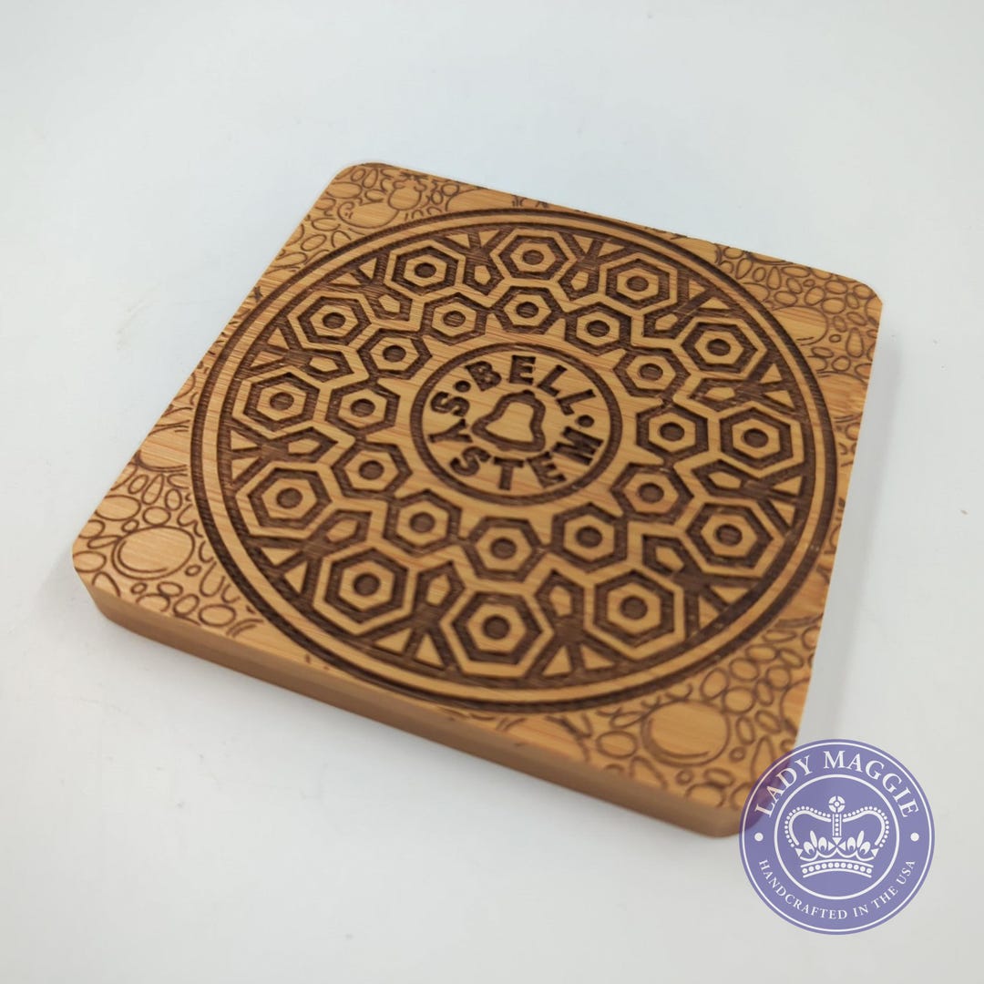 Bell System Manhole Cover Mandala Logo Vintage Bamboo Coasters | Bell ...