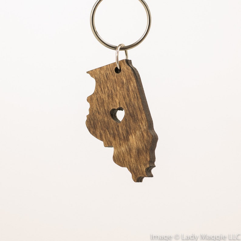 Illinois Wooden Keychain IL State Keychain Wooden Illinois - Etsy