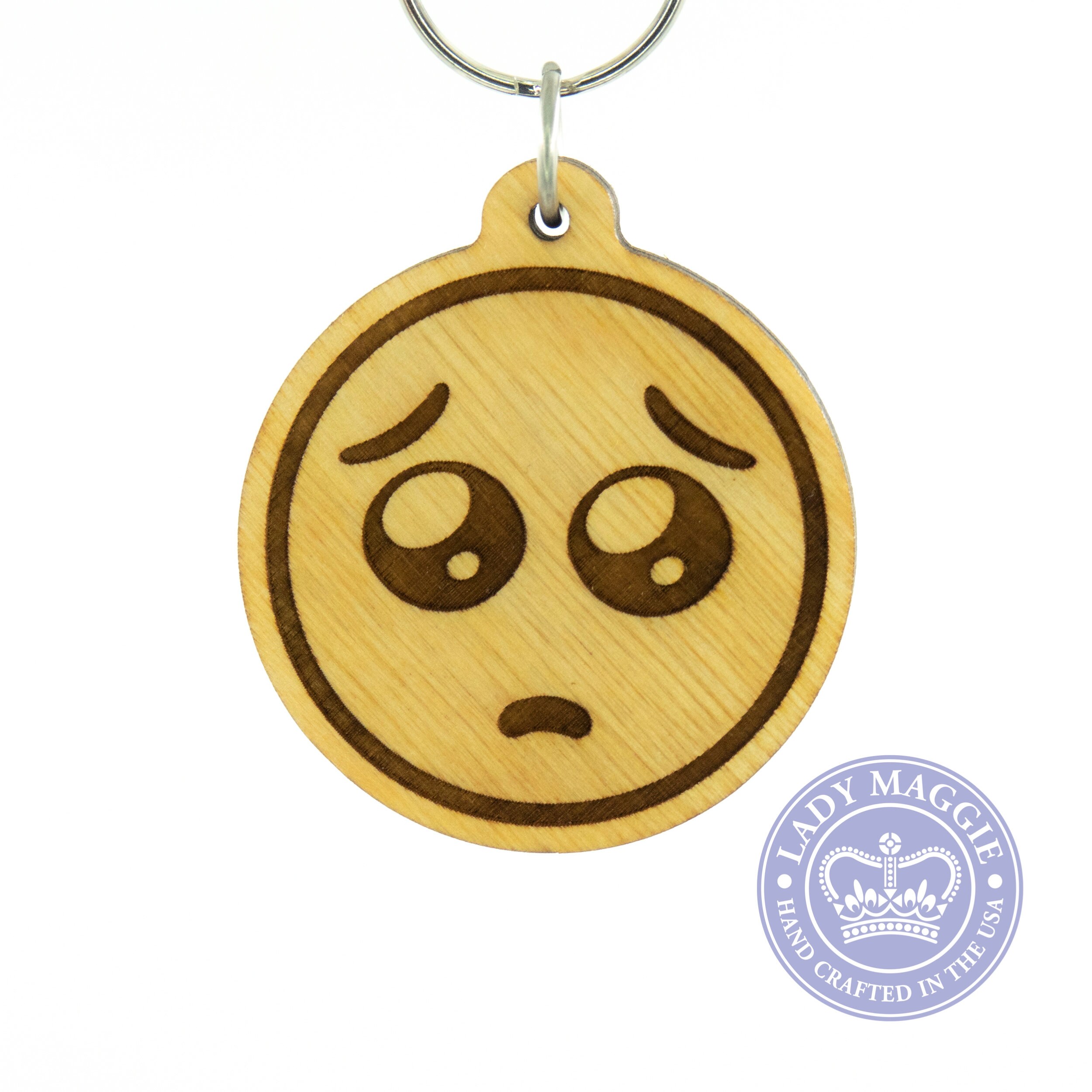 Pleading Emoji Wooden Keychain - Face With Pleading Eyes Emoji ...