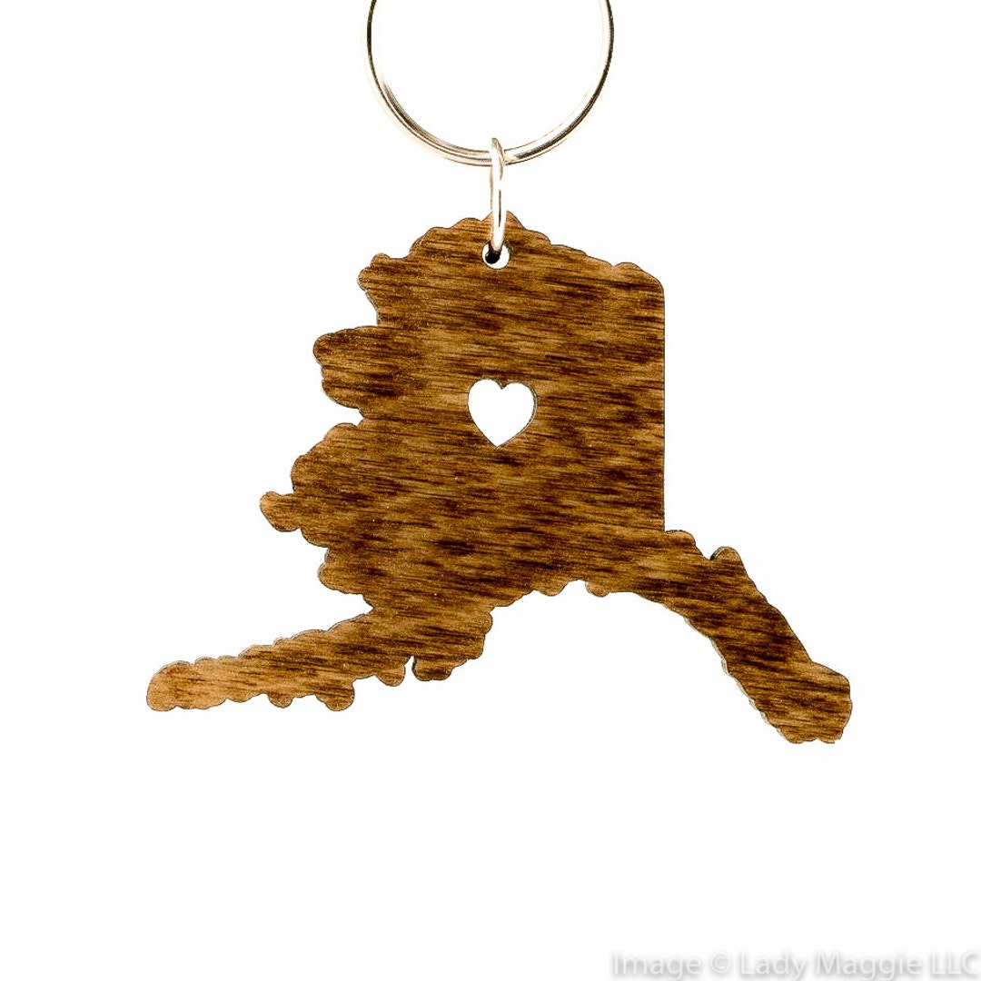 Alaska Wooden Keychain - AK State Keychain - Wooden Alaska Carved Key ...