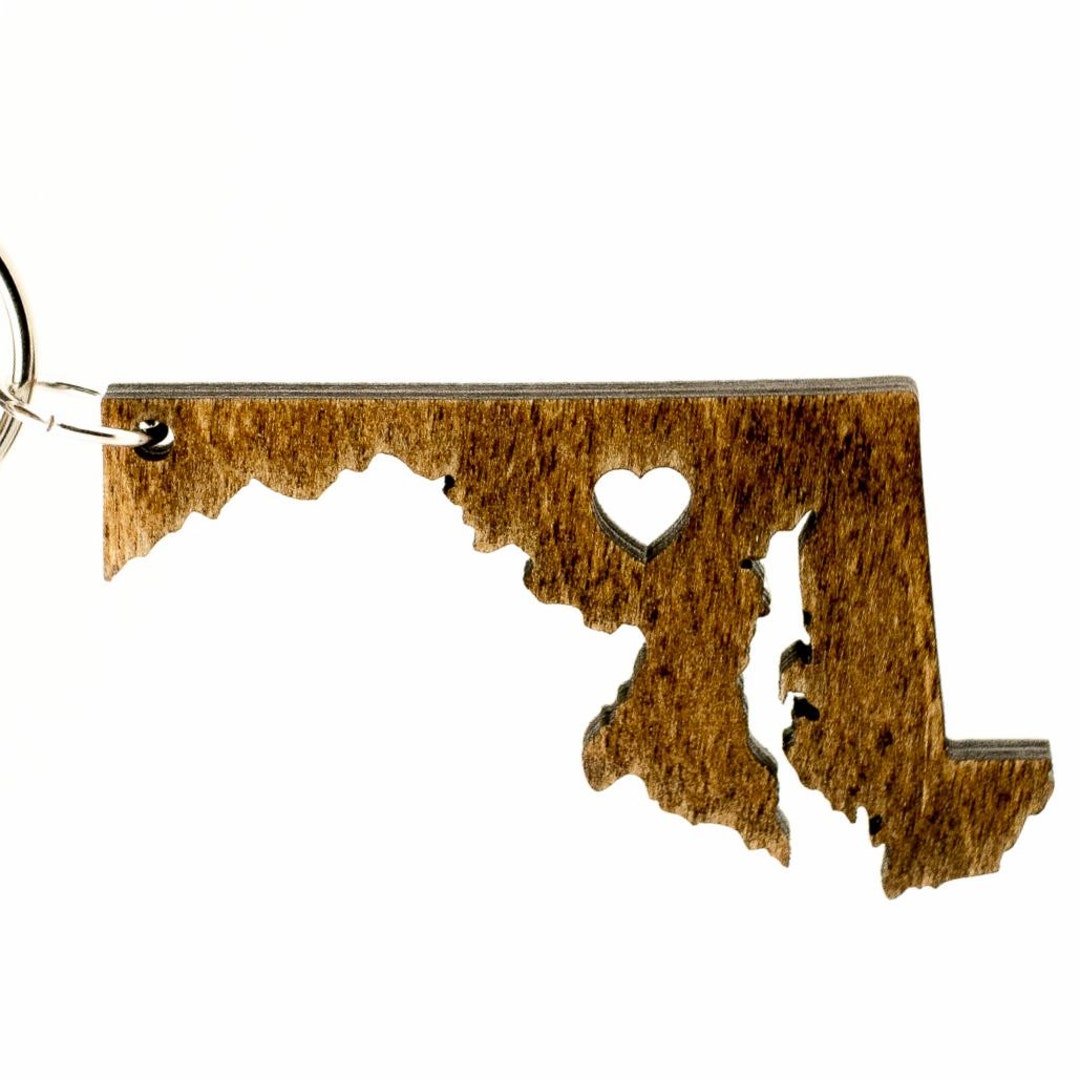 Maryland Wooden Keychain - MD State Keychain - Wooden Maryland Carved ...