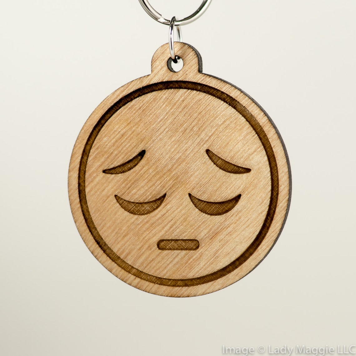Sad Face Emoji Keychain Pensive Face Emoji Wooden Keychain | Etsy