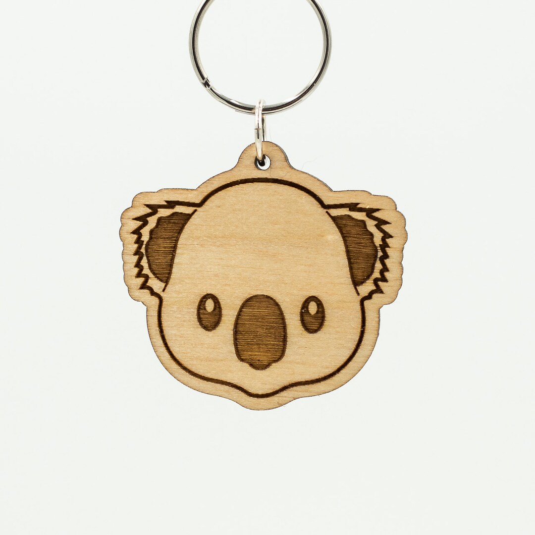Koala Bear Emoji Keychain - Koala Bear Face Emoji Carved Wood Key Ring ...