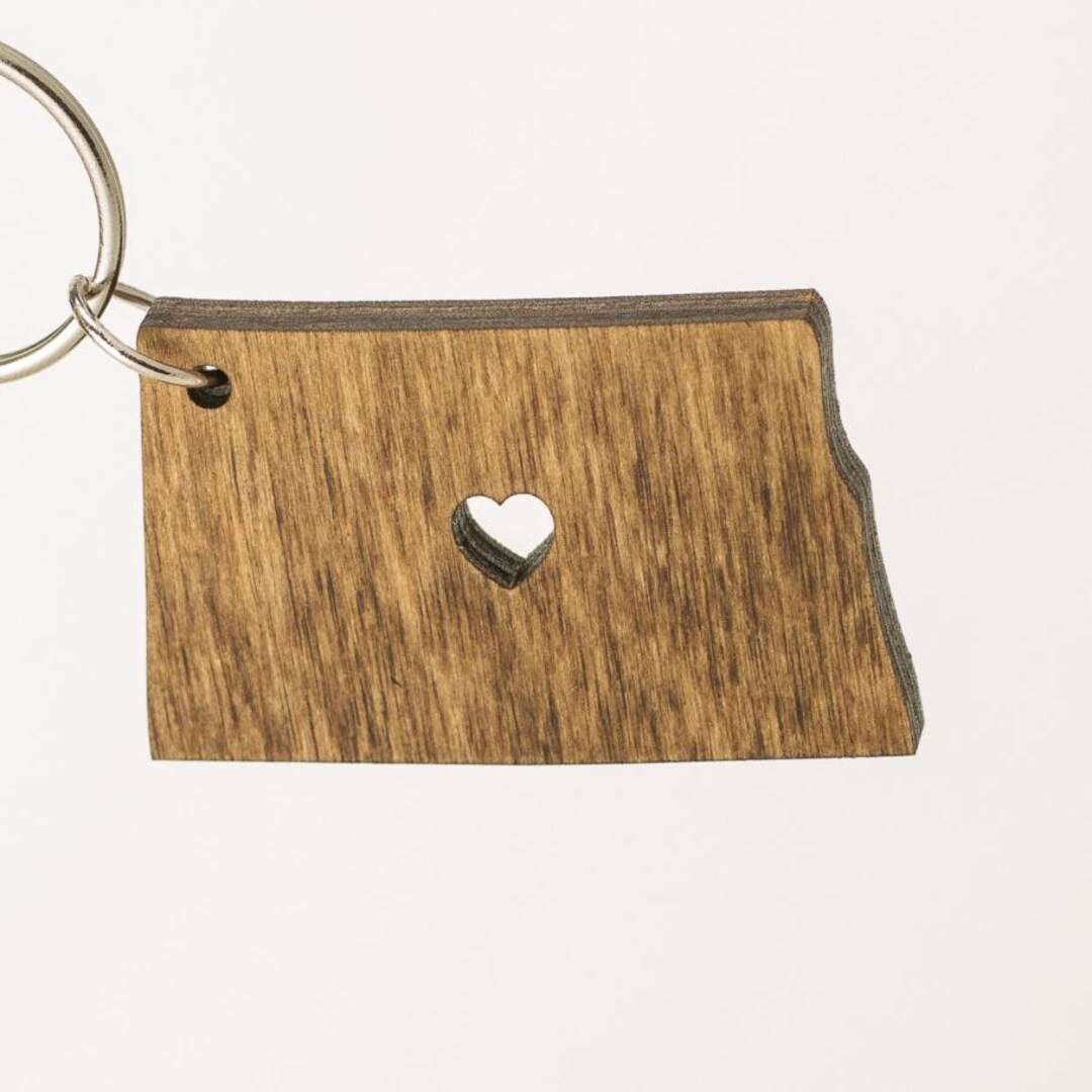 North Dakota Wooden Keychain - ND State Keychain - Wooden North Dakota ...