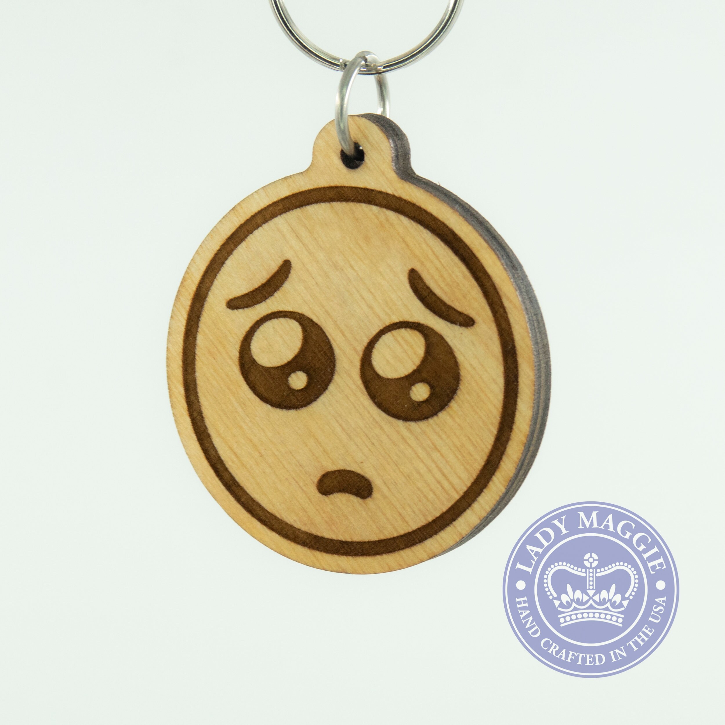 Pleading Emoji Wooden Keychain - Face With Pleading Eyes Emoji ...