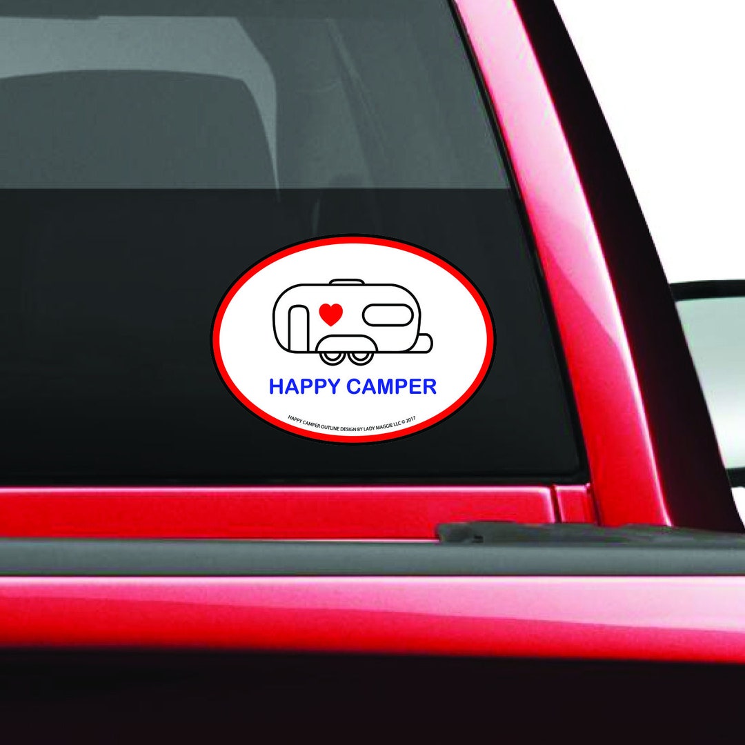 Happy Camper Decal - Double Wheel Camper Decal - Camping Trailer Bumper ...