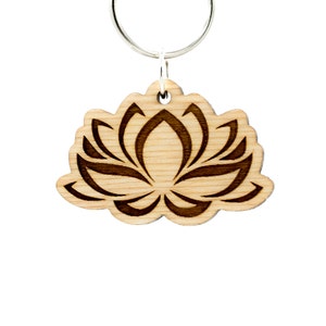 Lotus Flower Charm Keychain - Lotus Carved Wood Key Ring - Lotus Wooden ...