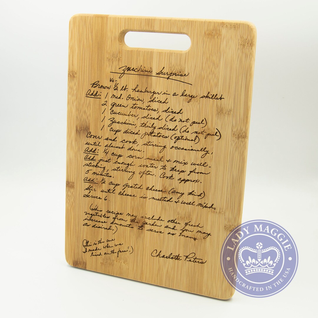 Custom Engraved Family Recipe Cutting Board 14x10 Engraved Handwritten ...