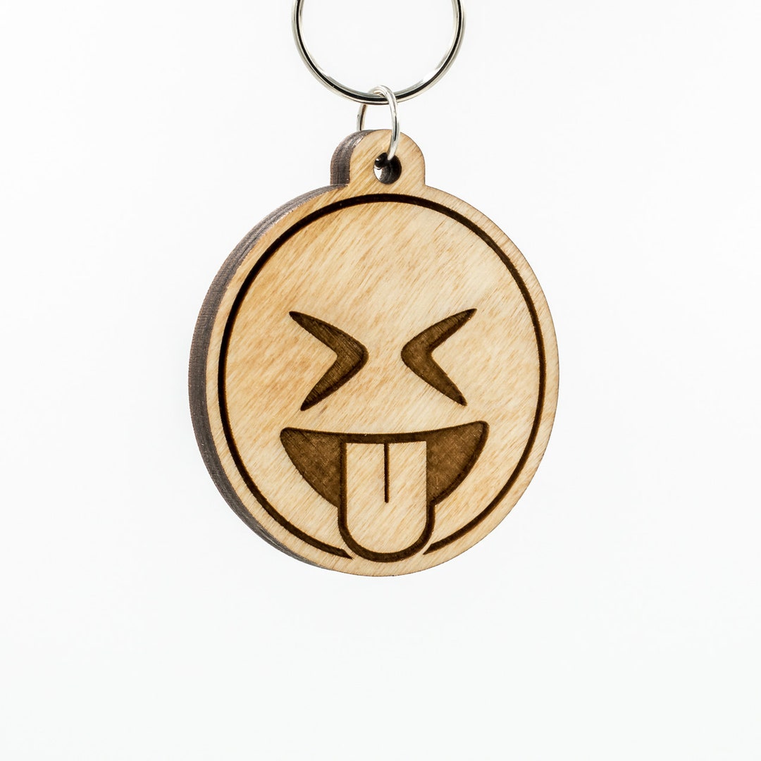 Tongue Out Emoji Wood Keychain, Yuck Face Emoji, Face With Stuck Out ...