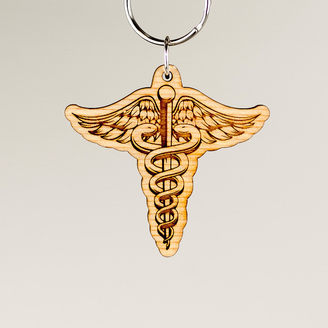 Wooden Caduceus Keychain Medical Symbol Wood Keyring Rod - Etsy