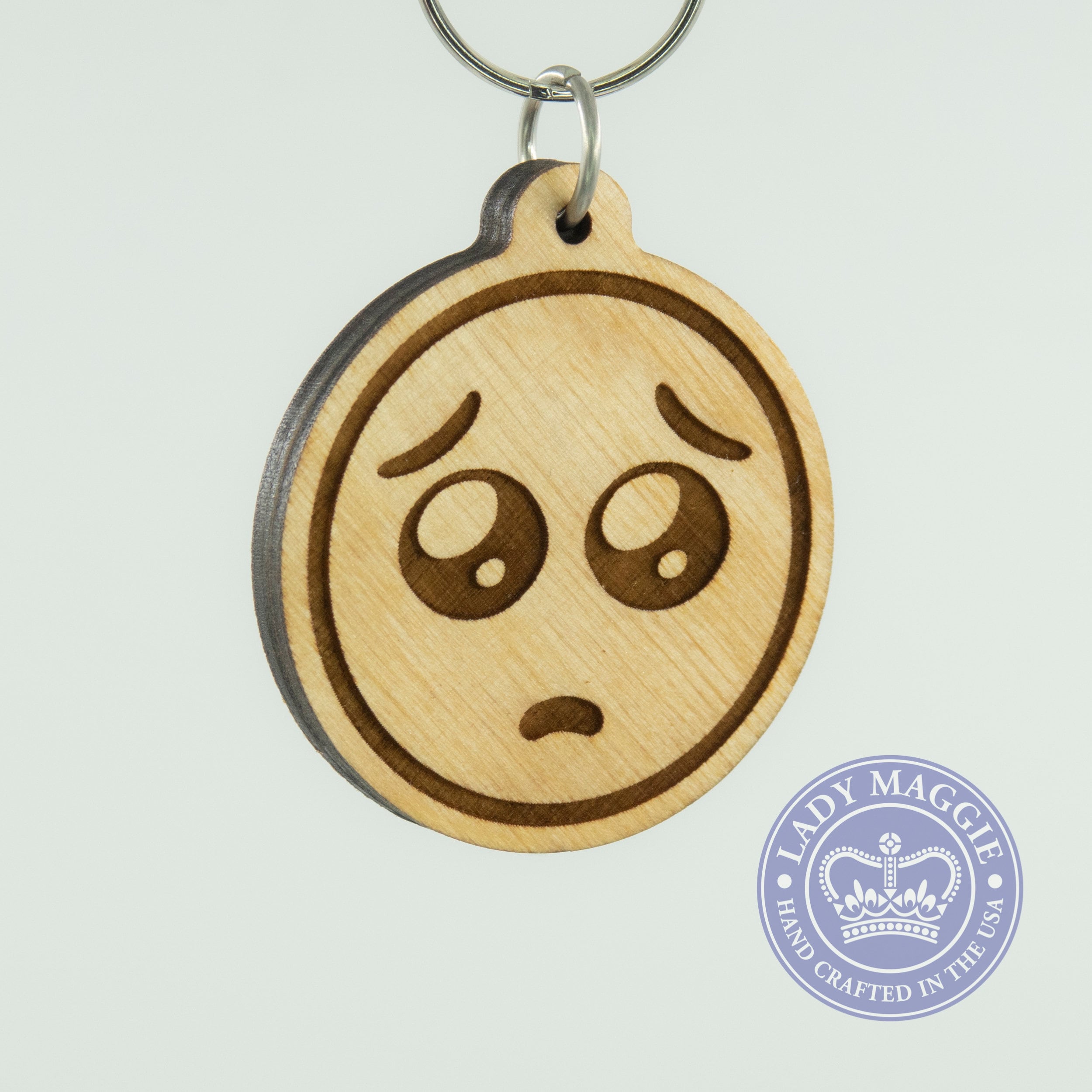 Pleading Emoji Wooden Keychain - Face With Pleading Eyes Emoji ...