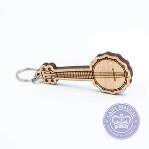 Banjo Keychain Banjo Carved Wood Key Ring Engraved Wooden Banjo Charm ...