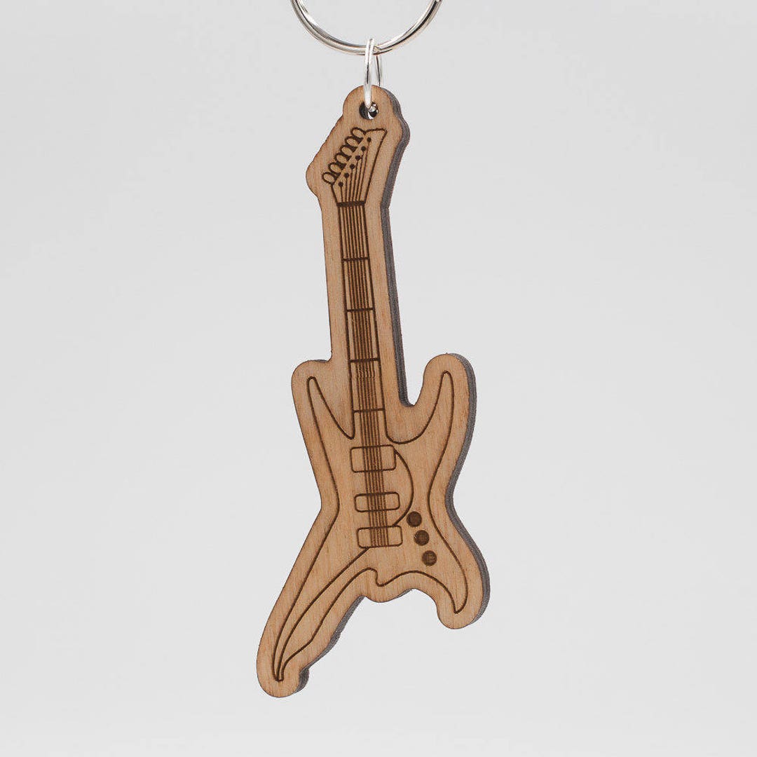 Electric Guitar Keychain - Heavy Metal Electric Guitar Carved Wood Key ...