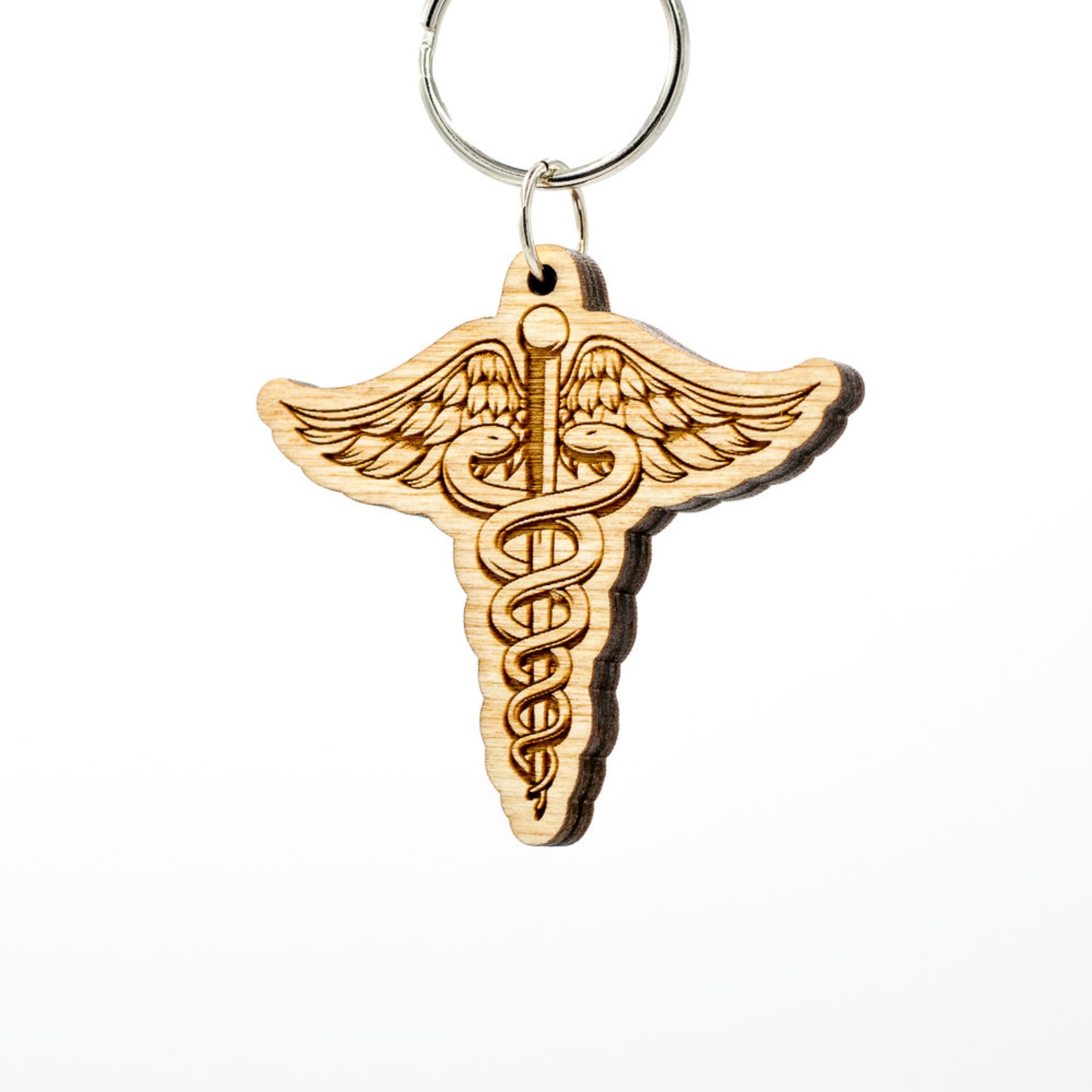 Wooden Caduceus Keychain Medical Symbol Wood Keyring Rod - Etsy