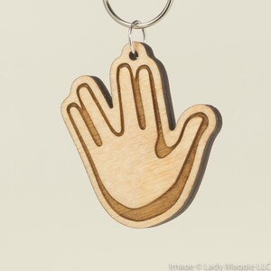 Vulcan Hand Salute Emoji Keychain - Star Trek Vulcan Emoji Carved Wood ...