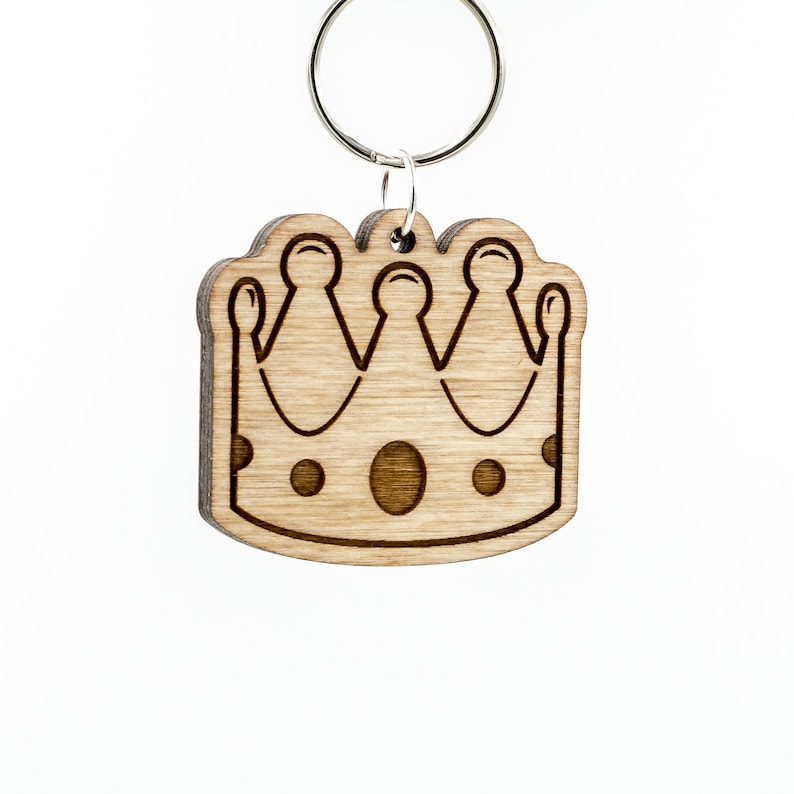 Crown Emoji Wooden Keychain Royal Emoji Carved Wood Key Ring - Etsy