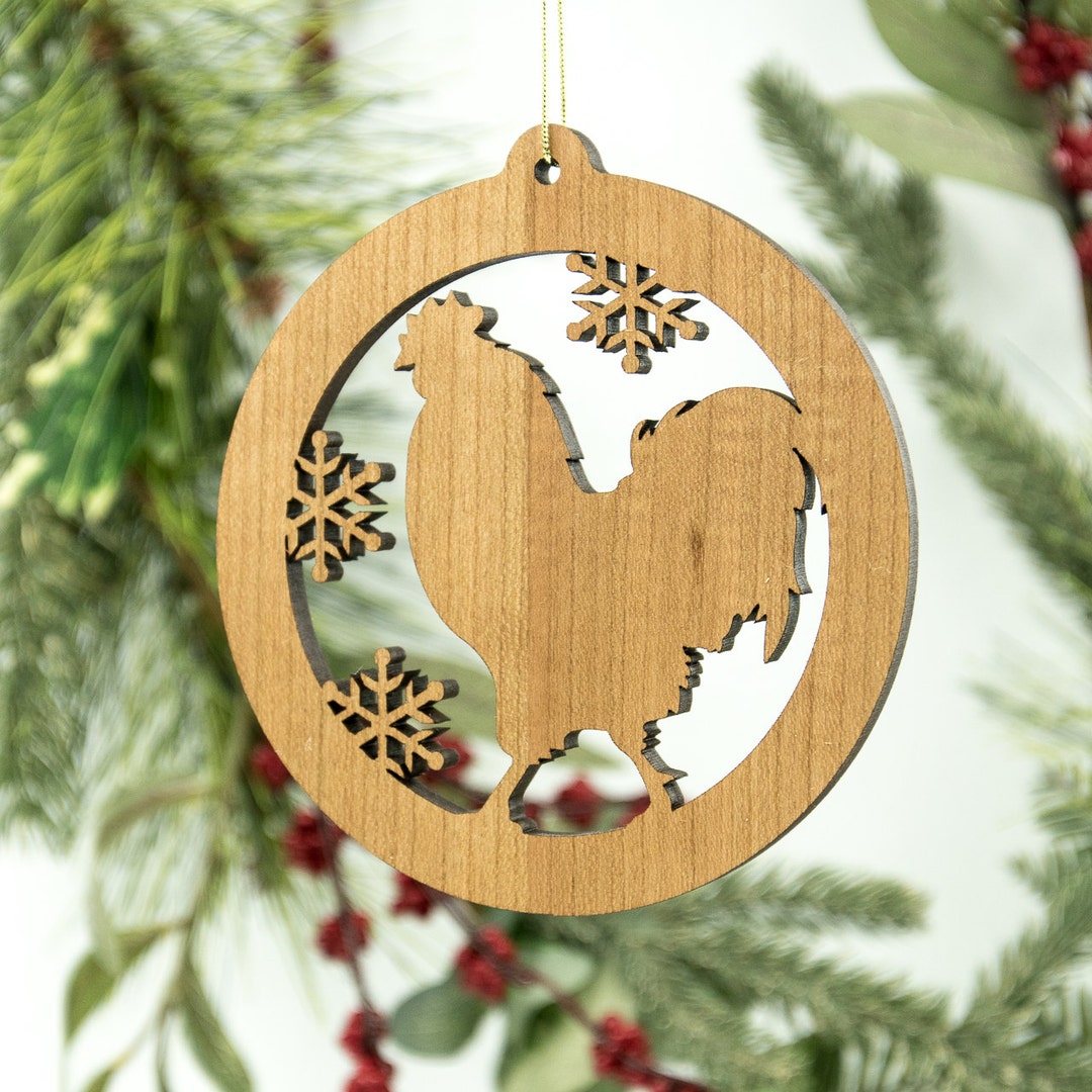 Rooster Christmas Wood Ornament - Chicken Silhouette Laser Cut Wooden ...