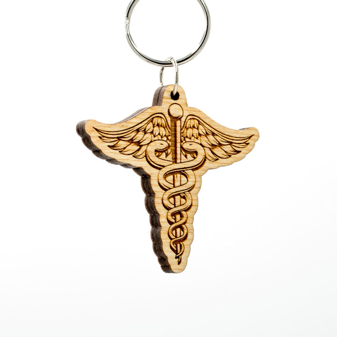 Wooden Caduceus Keychain Medical Symbol Wood Keyring Rod - Etsy