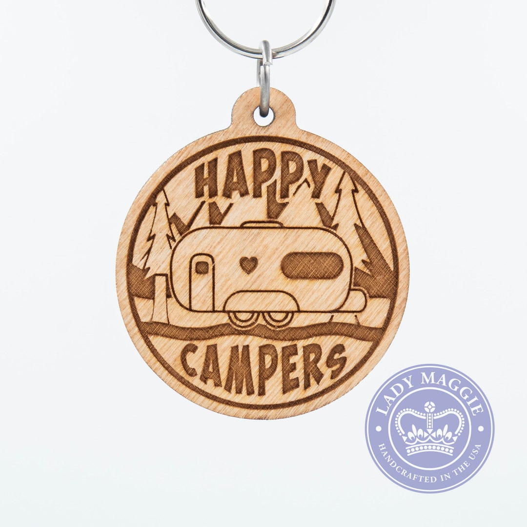 Happy Campers Double Wheel Camper Keychain - Camping Trailer Keychain ...