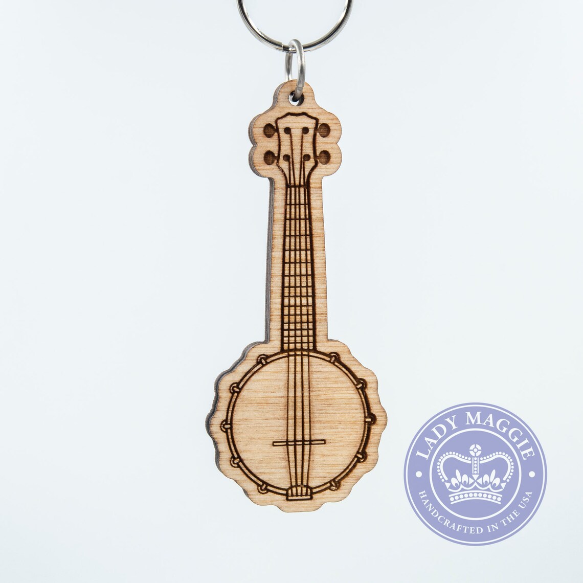 Banjo Keychain Banjo Carved Wood Key Ring Engraved Wooden - Etsy