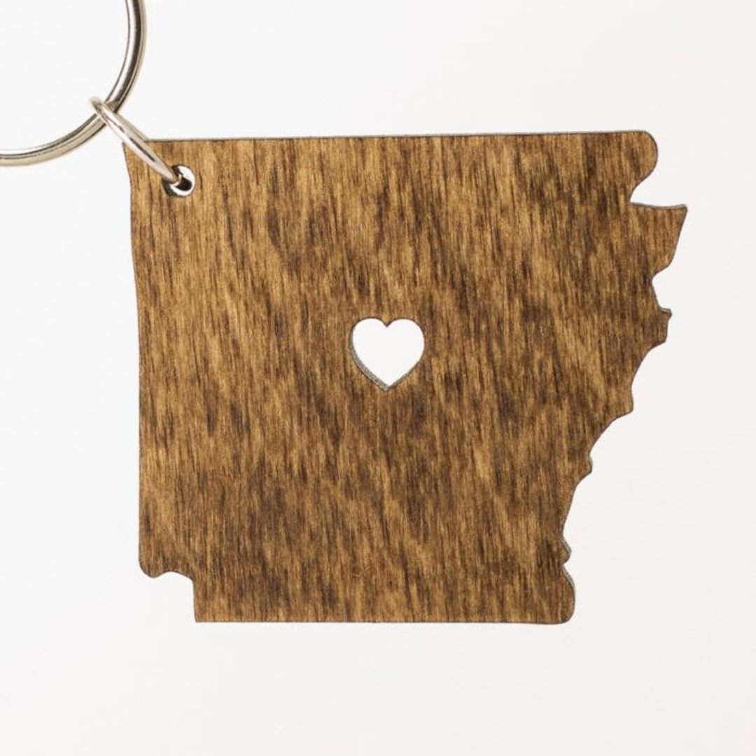 Arkansas Wooden Keychain AR State Keychain Wooden Arkansas Carved Key ...