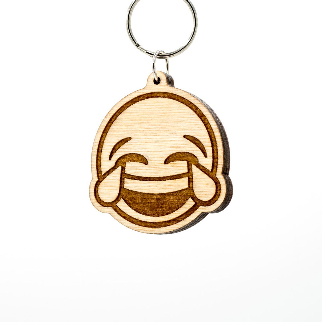 Tears of Joy Emoji Keychain - Crying and Laughing Emoji Carved Wood Key ...