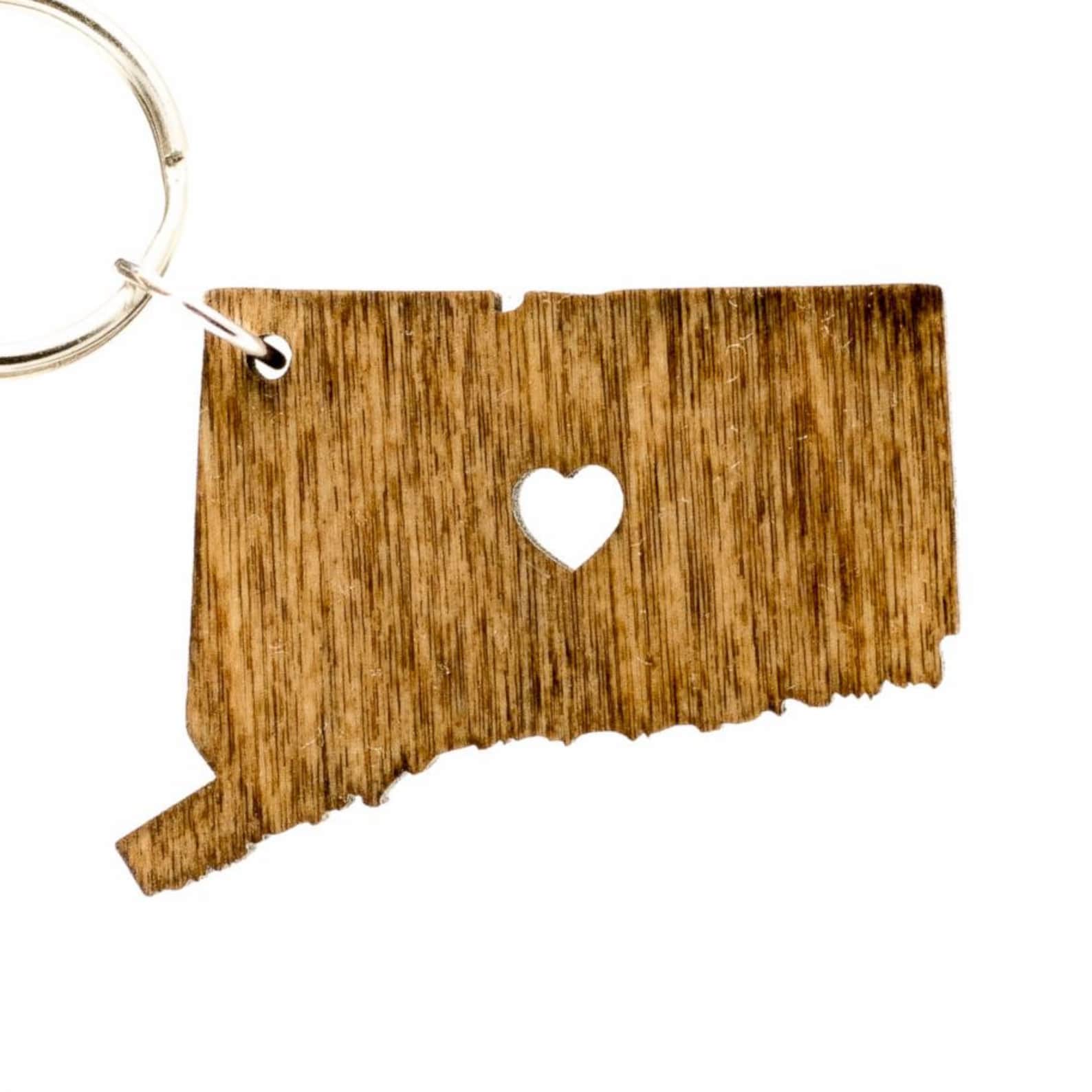 Connecticut Wooden Keychain - CT State Keychain - Wooden Connecticut ...