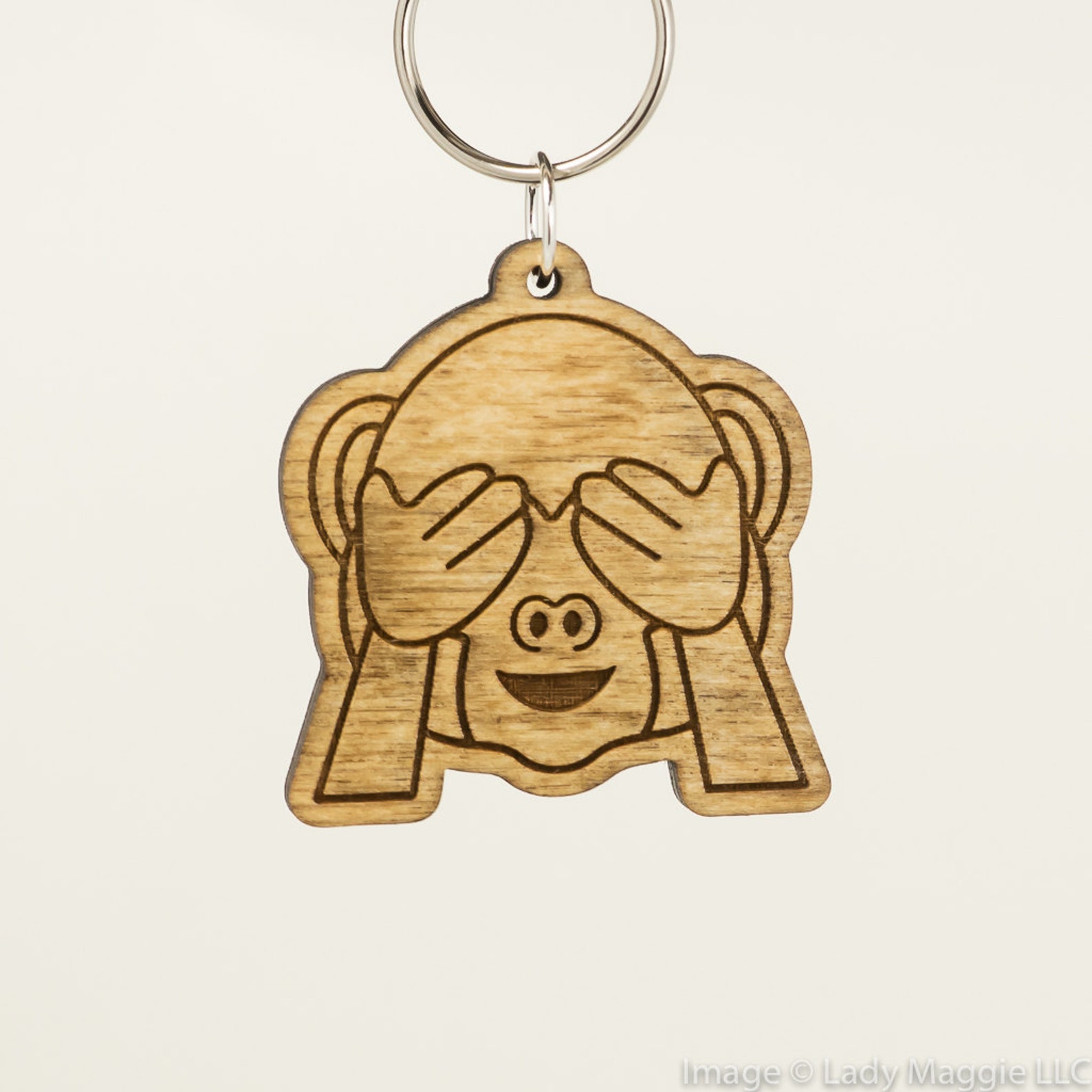 See No Evil Monkey Emoji Keychain Monkey Face Emoji Carved - Etsy