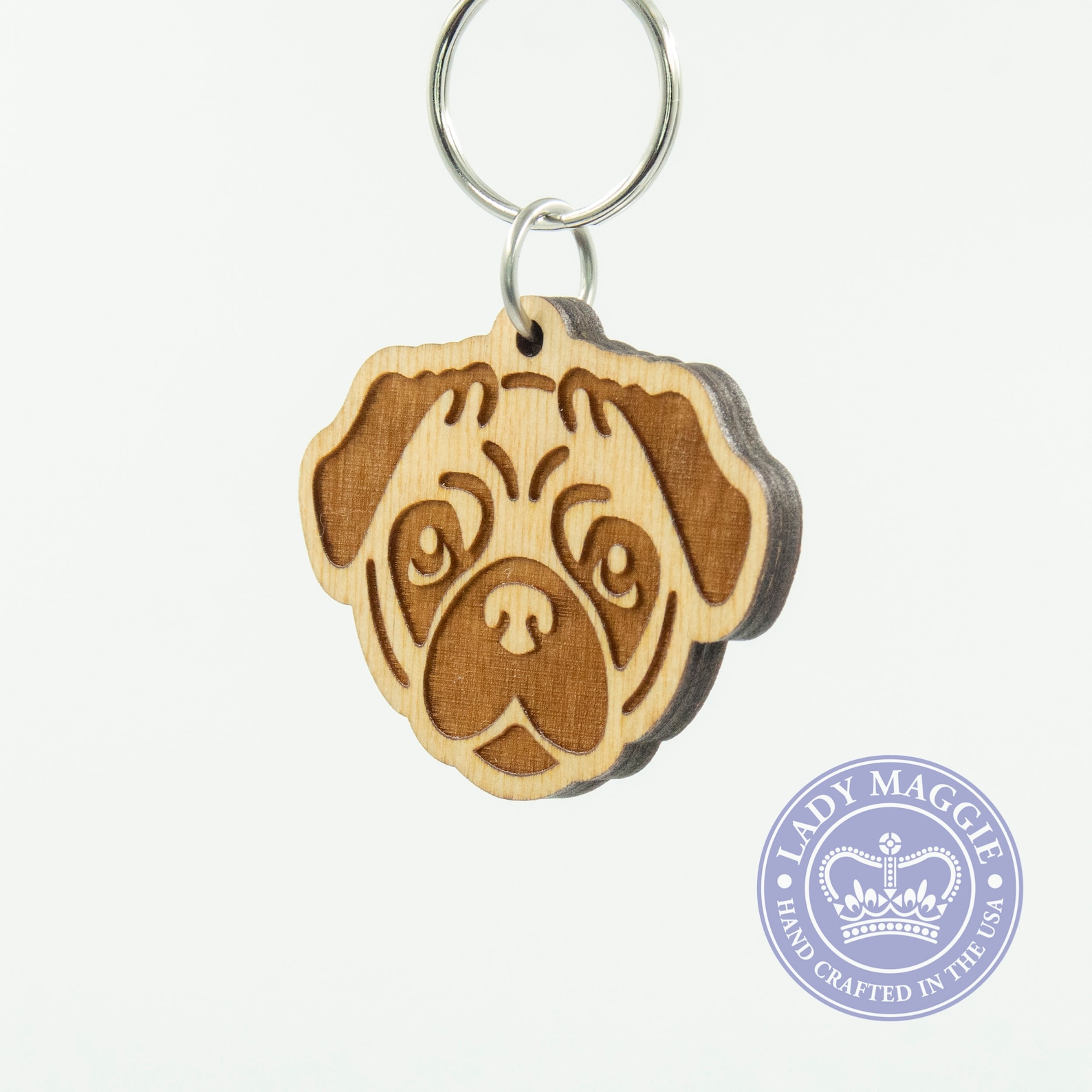 Pug Keychain Pug Dog Carved Wood Key Ring Pug Face Wooden | Etsy