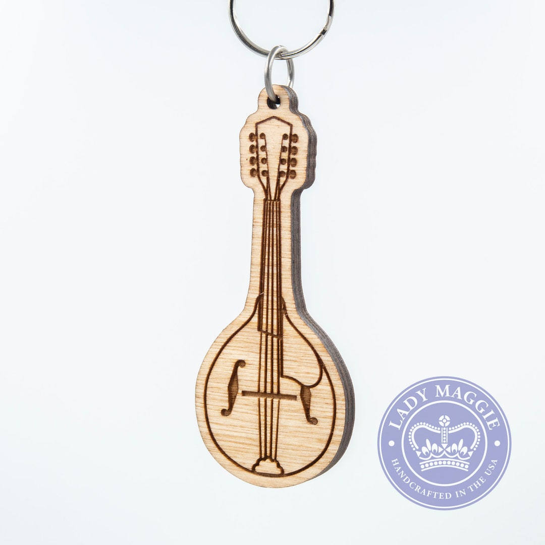 Mandolin Keychain - Mandolin Carved Wood Key Ring - Engraved Wooden ...