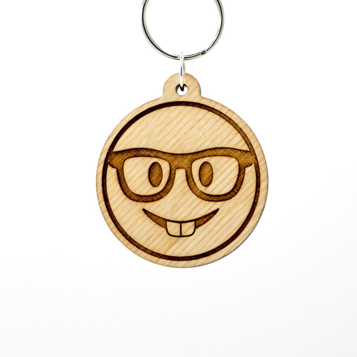 Nerd Face Emoji Wooden Keychain Nerd With Glasses Emoji - Etsy