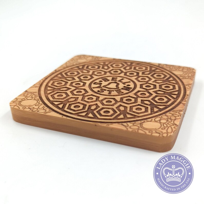 Bell System Manhole Cover Mandala Logo Vintage Bamboo Coasters | Bell ...