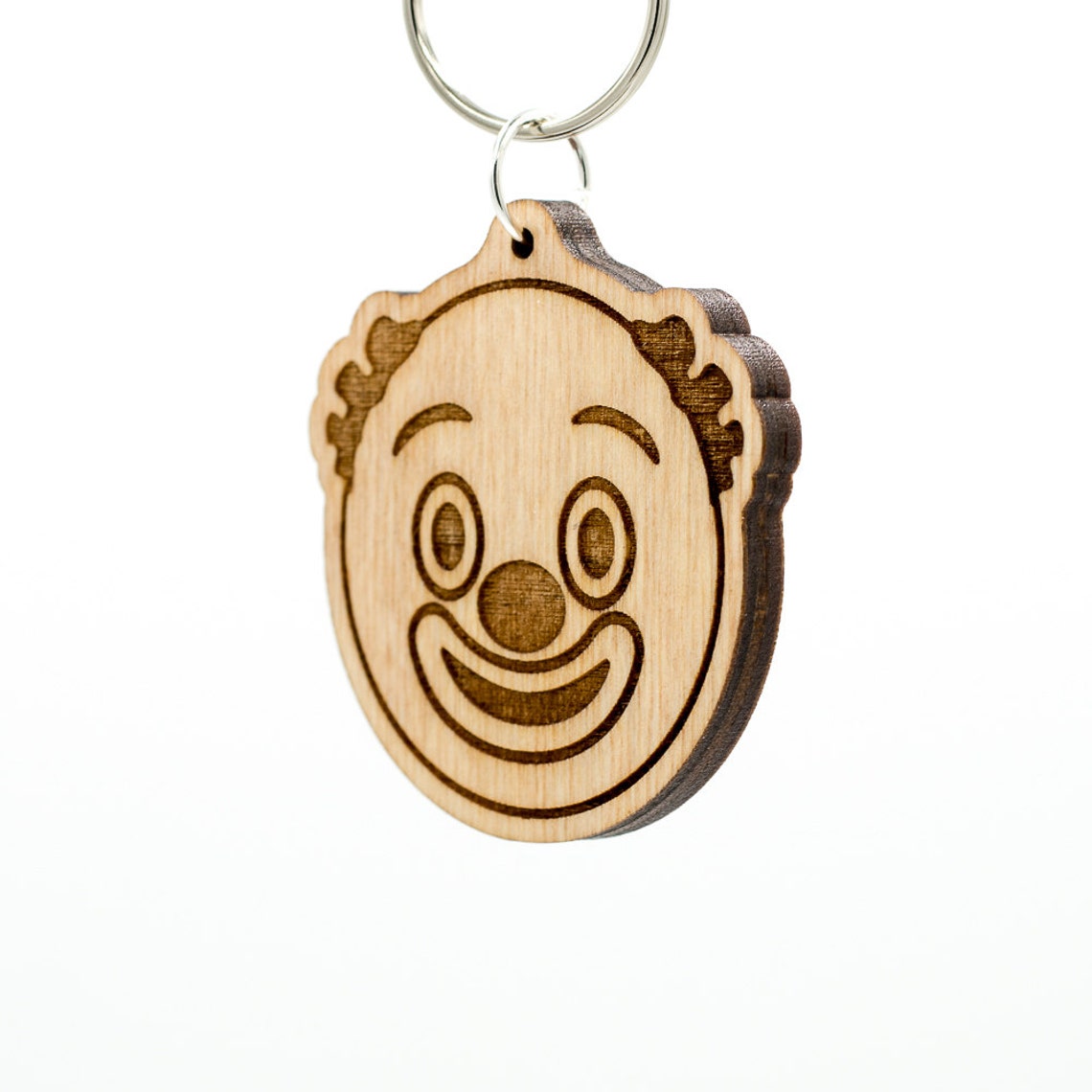 Clown Face Keychain - Clown Charm - Clown Face Emoji Wood Key Ring ...