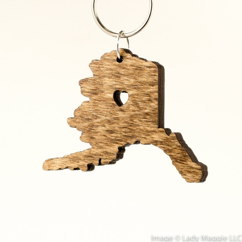 Alaska Wooden Keychain AK State Keychain Wooden Alaska - Etsy