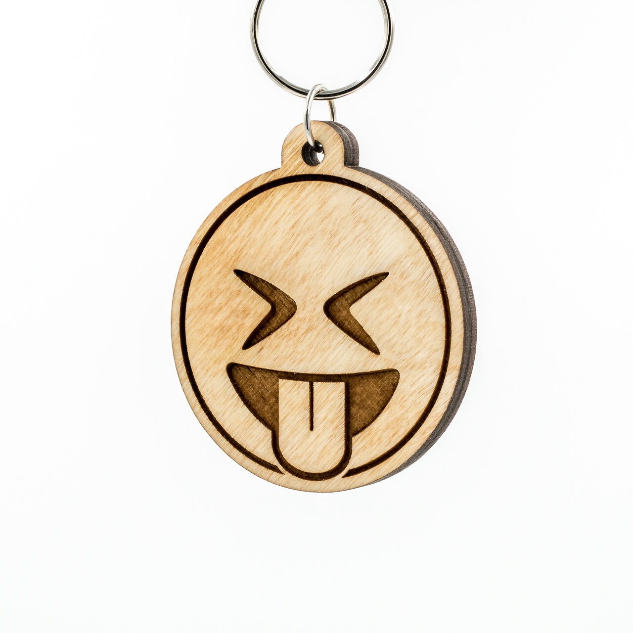 Tongue Out Emoji Wood Keychain Yuck Face Emoji Face With - Etsy