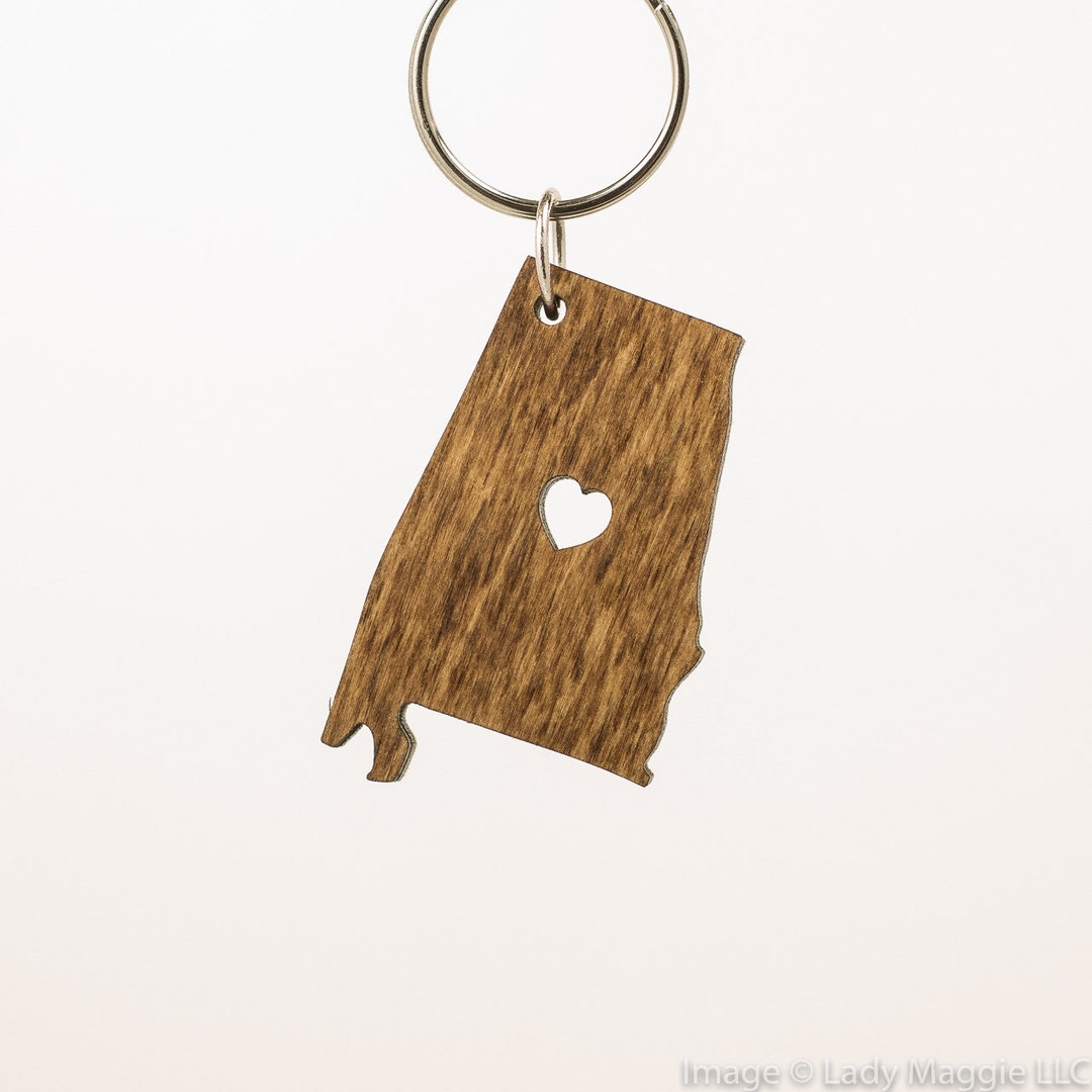 Alabama Wooden Keychain - AL State Keychain - Wooden Alabama Carved Key ...