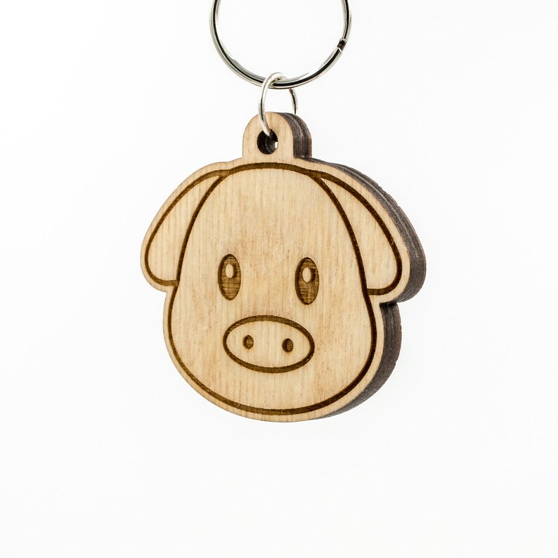 Pig Emoji Keychain Wooden Pig Face Emoji Carved Wood Key - Etsy